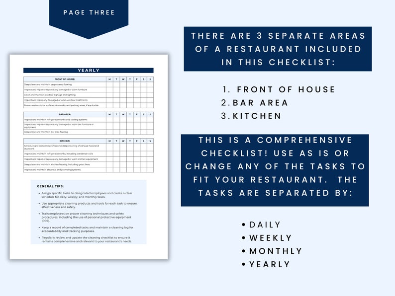 Restaurant Cleaning Checklist Template, Food Service Sanitation, Daily ...