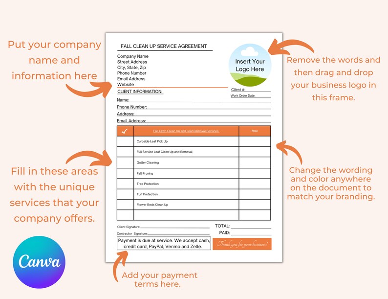 Fall Lawn Clean up Contract, Leaf Removal Service Agreement, Full ...