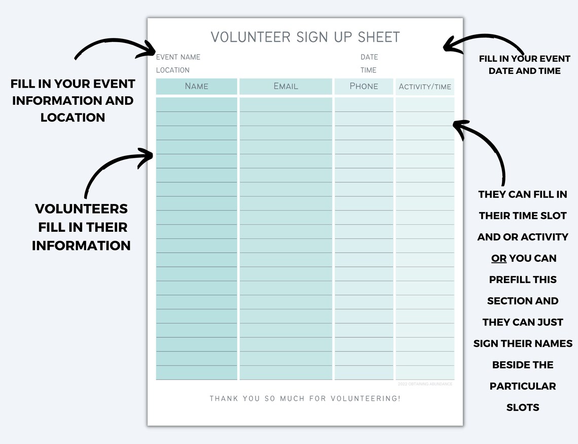 Editable Sign up Sheet, Printable Sign up Sheet, Sign up Template ...