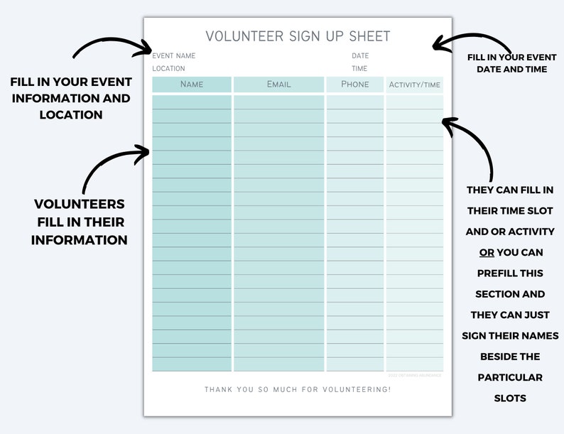Editable Sign up Sheet, Printable Sign up Sheet, Sign up Template ...