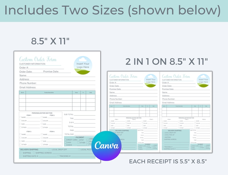 Custom Order Form Template, Purchase Order Form, Editable Canva ...