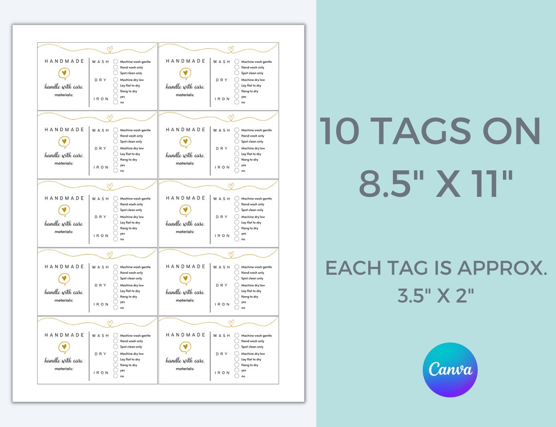 Printable Care Tag, Care Labels, Handmade for You, Washing Instructions ...