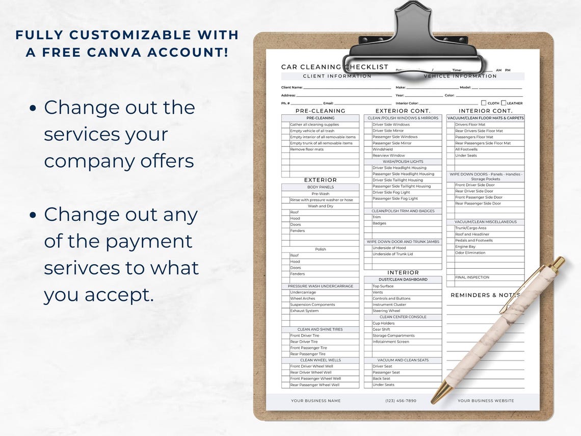 Car Cleaning Checklist, Vehicle Cleaning Prep, Auto Care, Dealership ...