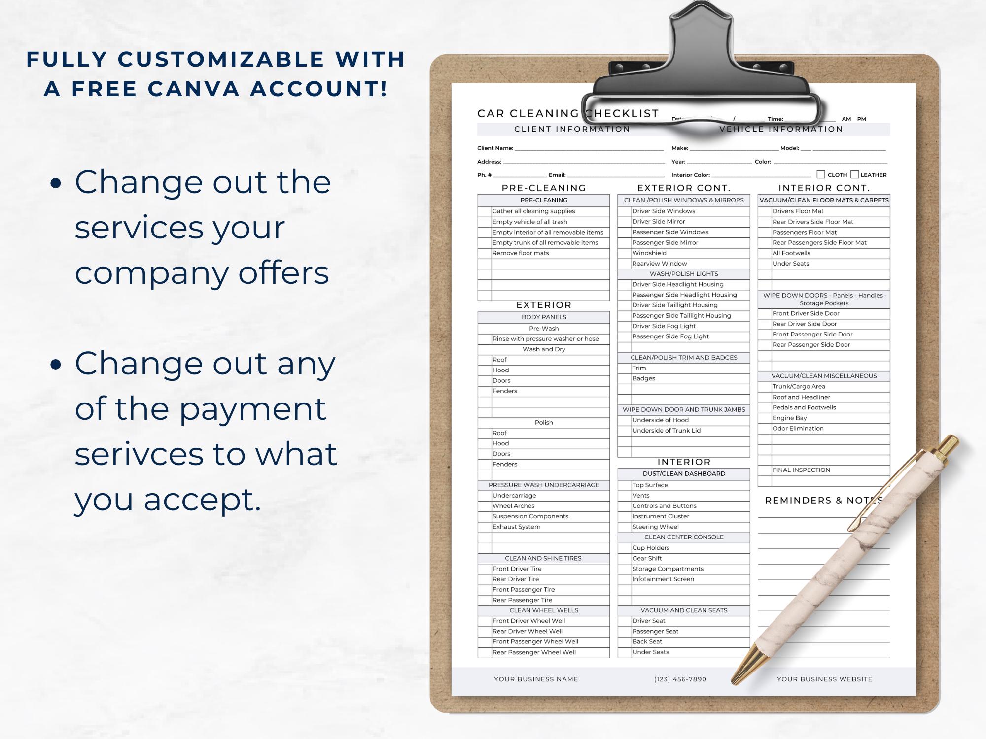 Car Cleaning Checklist, Vehicle Cleaning Prep, Auto Care, Dealership ...