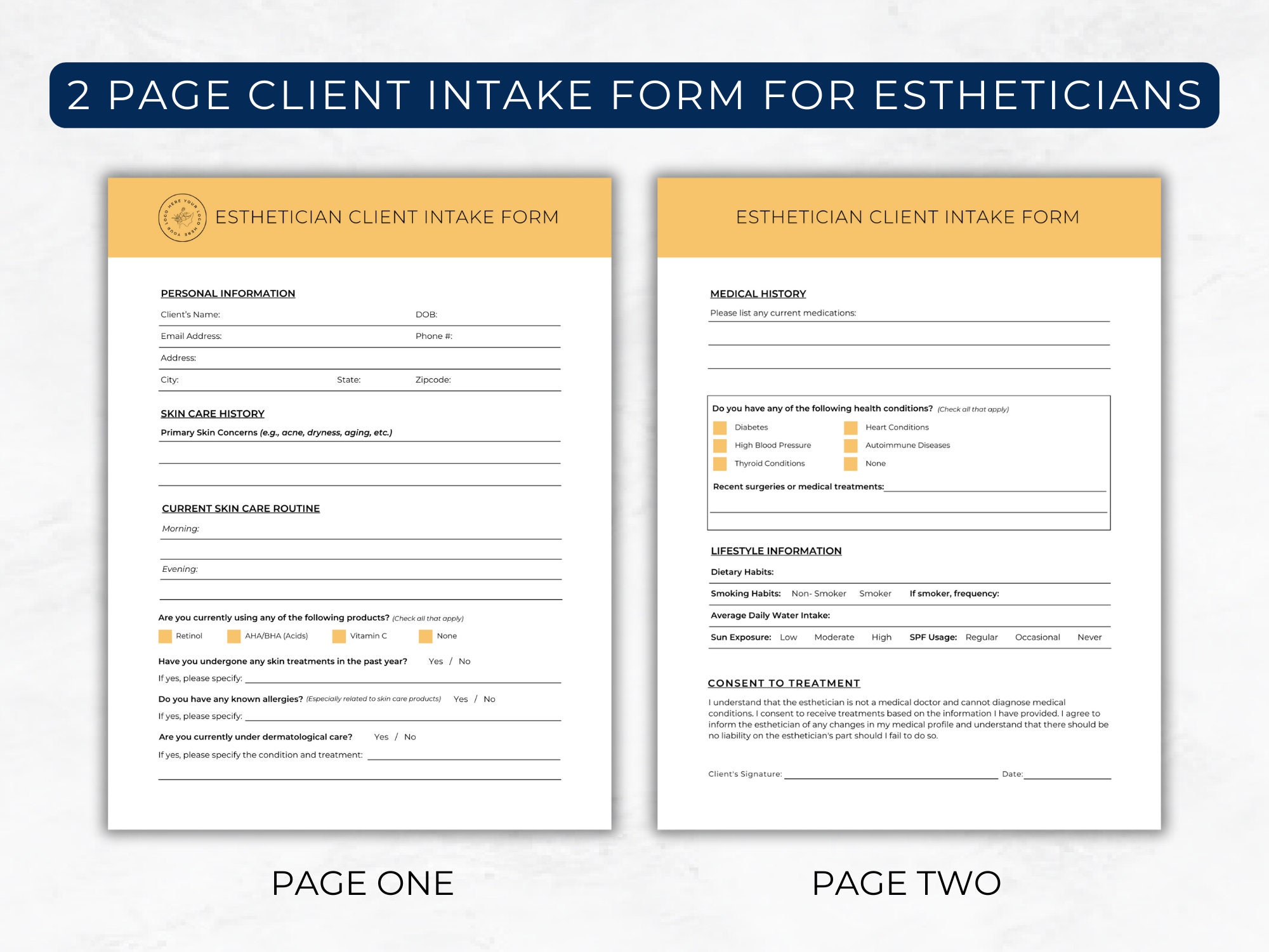 Client Intake Form for Esthetician, Client Consent Form Esthetician ...
