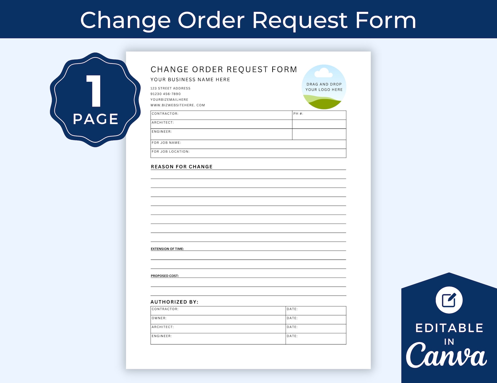 Change Order Request Form Template, Contractor, Construction, Builder ...