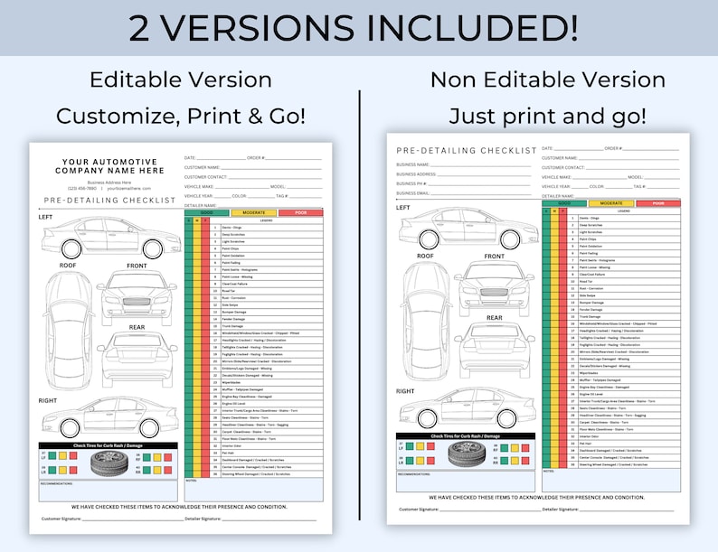 Pre-detailing Vehicle Inspection Checklist, Editable Checklist Template ...