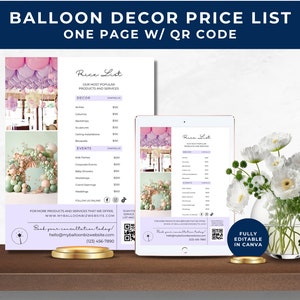 Balloon Business Price List Template, Balloon Decor Price List, Price ...
