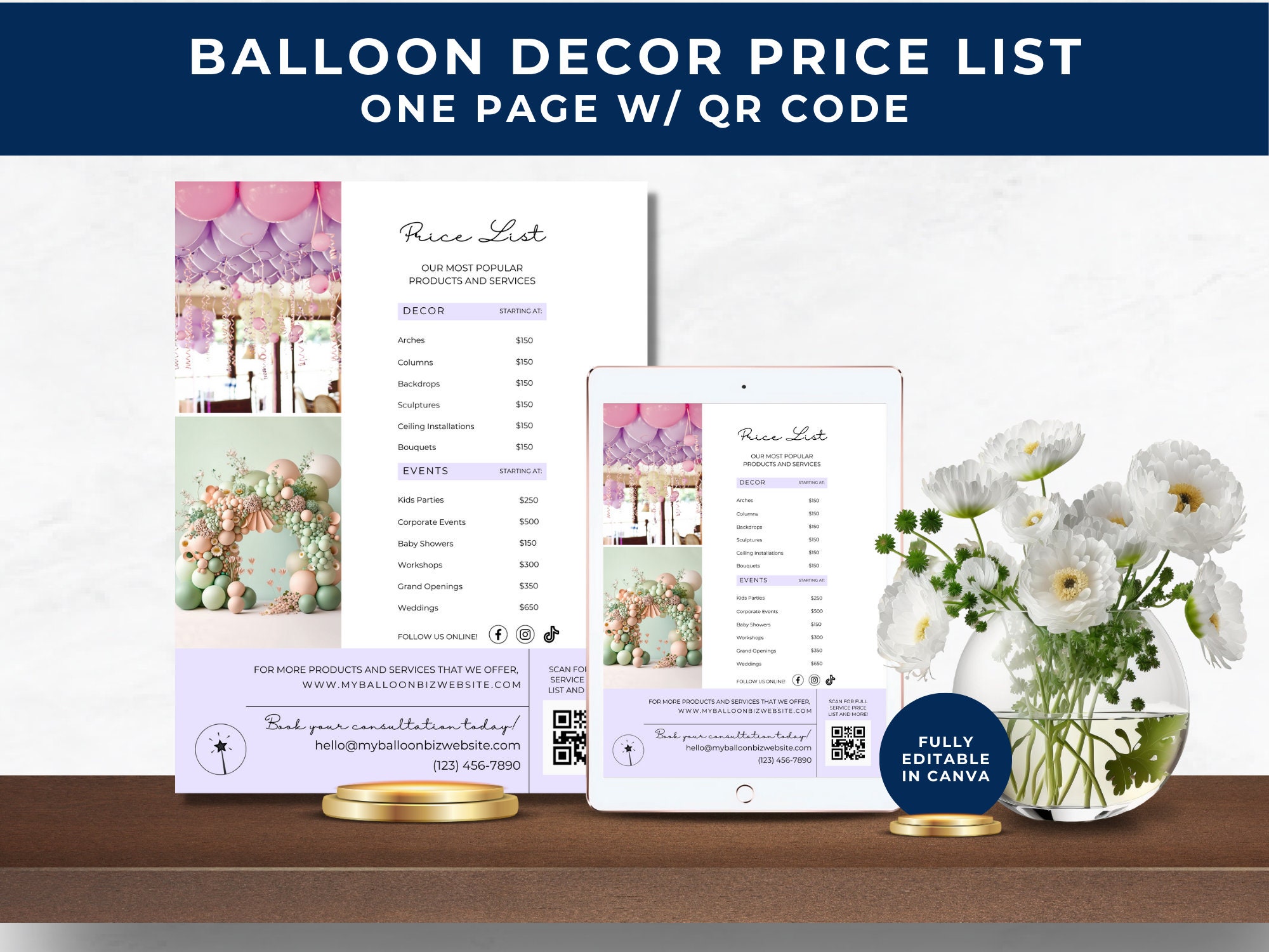 Balloon Business Price List Template, Balloon Decor Price List, Price ...