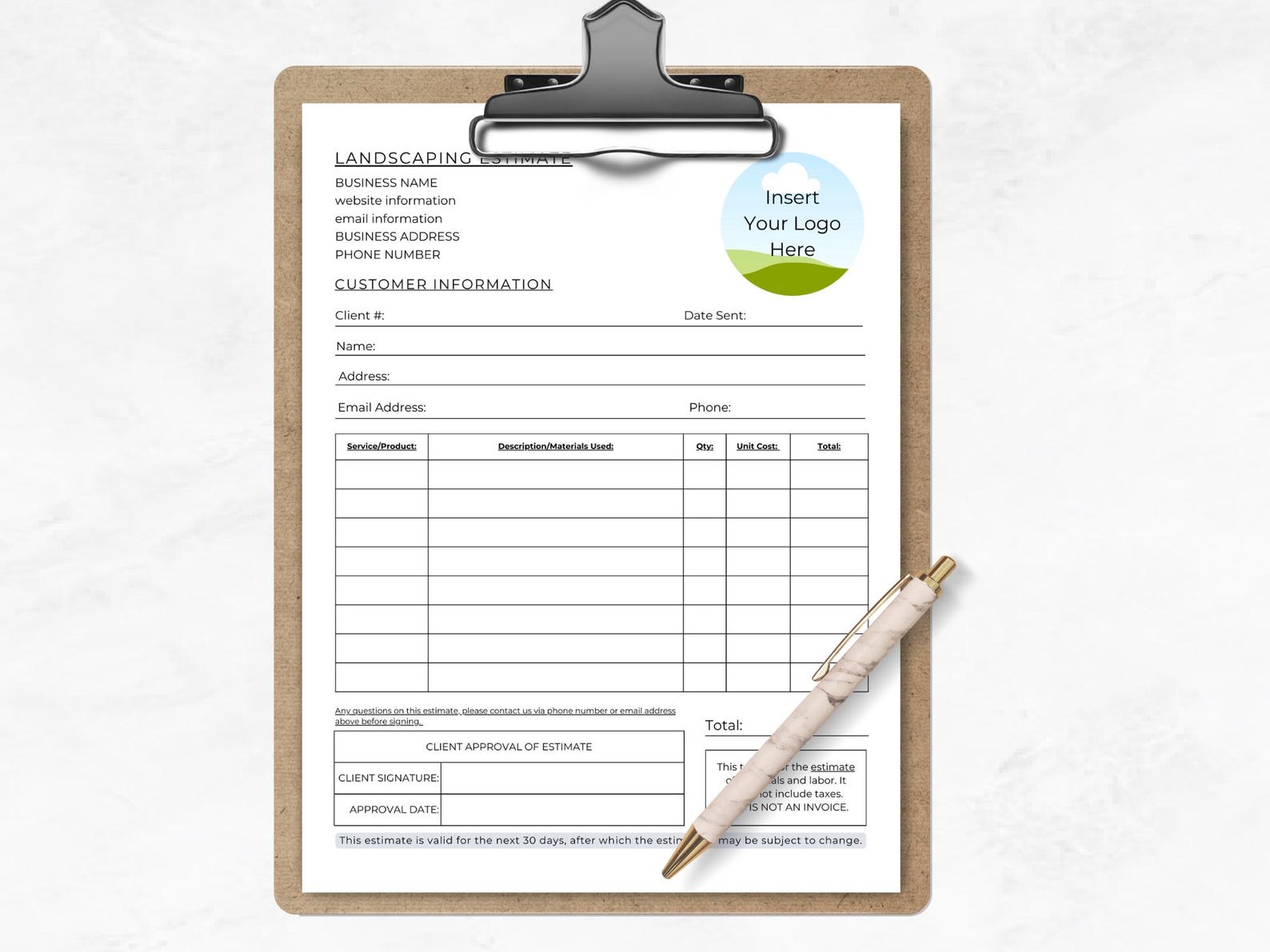 Landscaping Estimate, Invoice Template Landscaping, Lawn Care Receipt ...