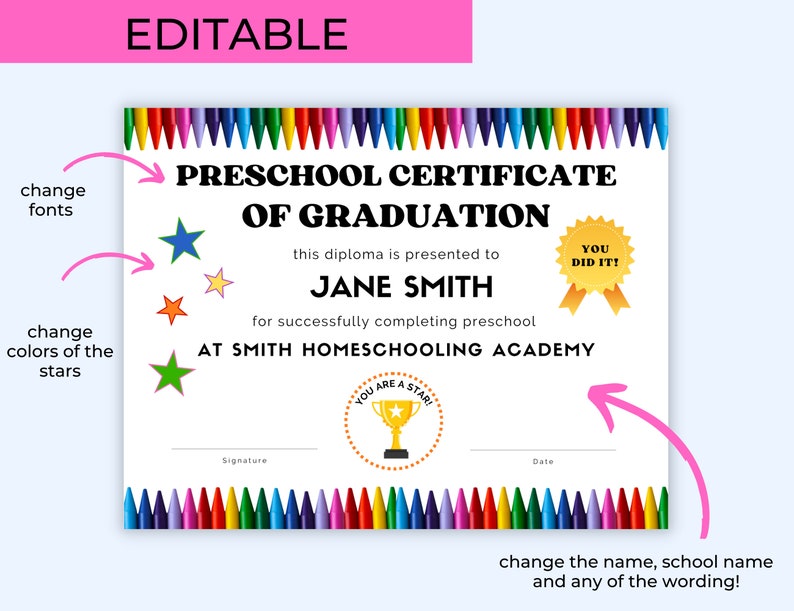 Printable Preschool Graduation Certificates, Homeschool Diploma ...