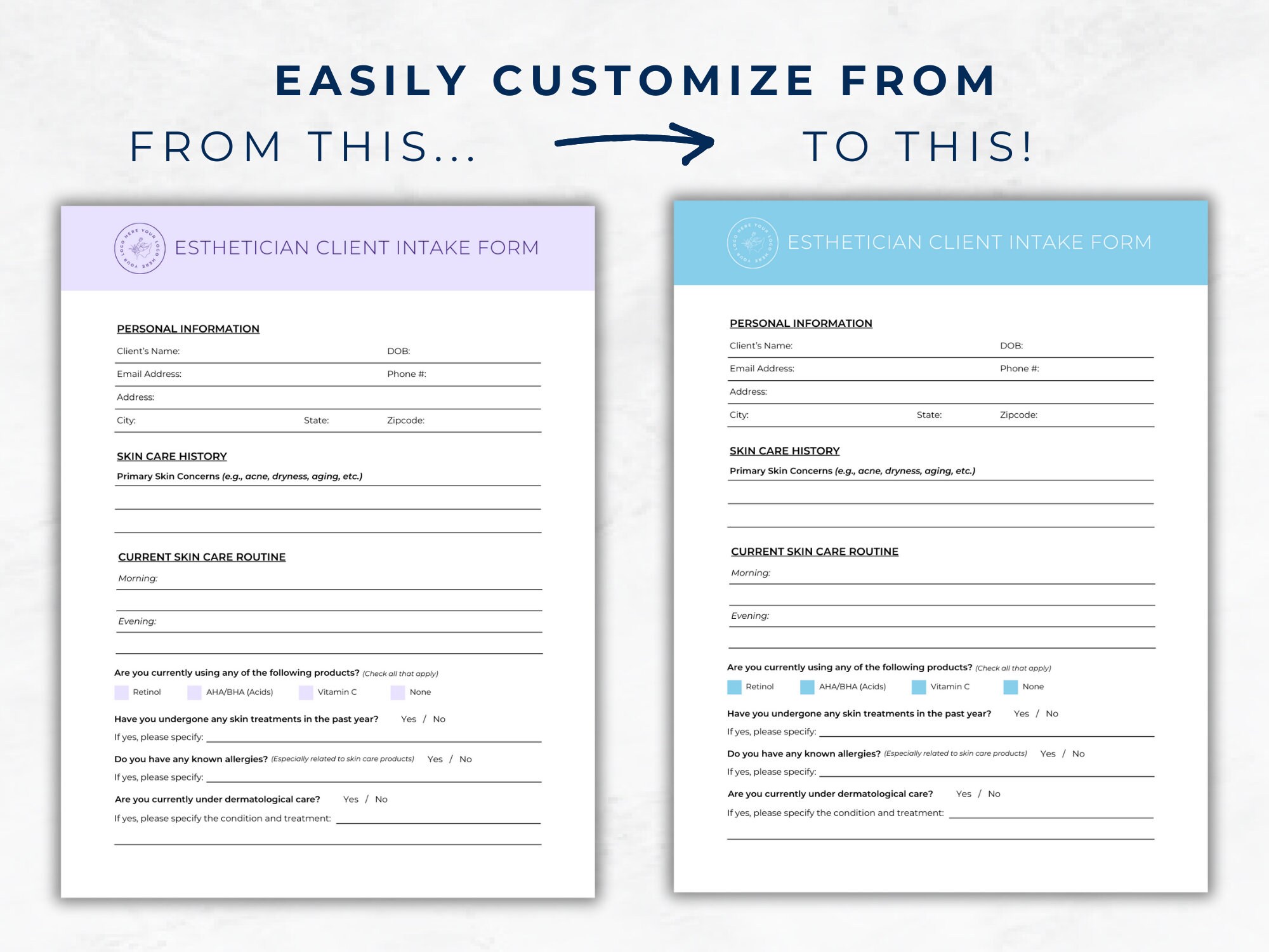 Esthetician Client Intake Form, Client Intake Form for Esthetician ...