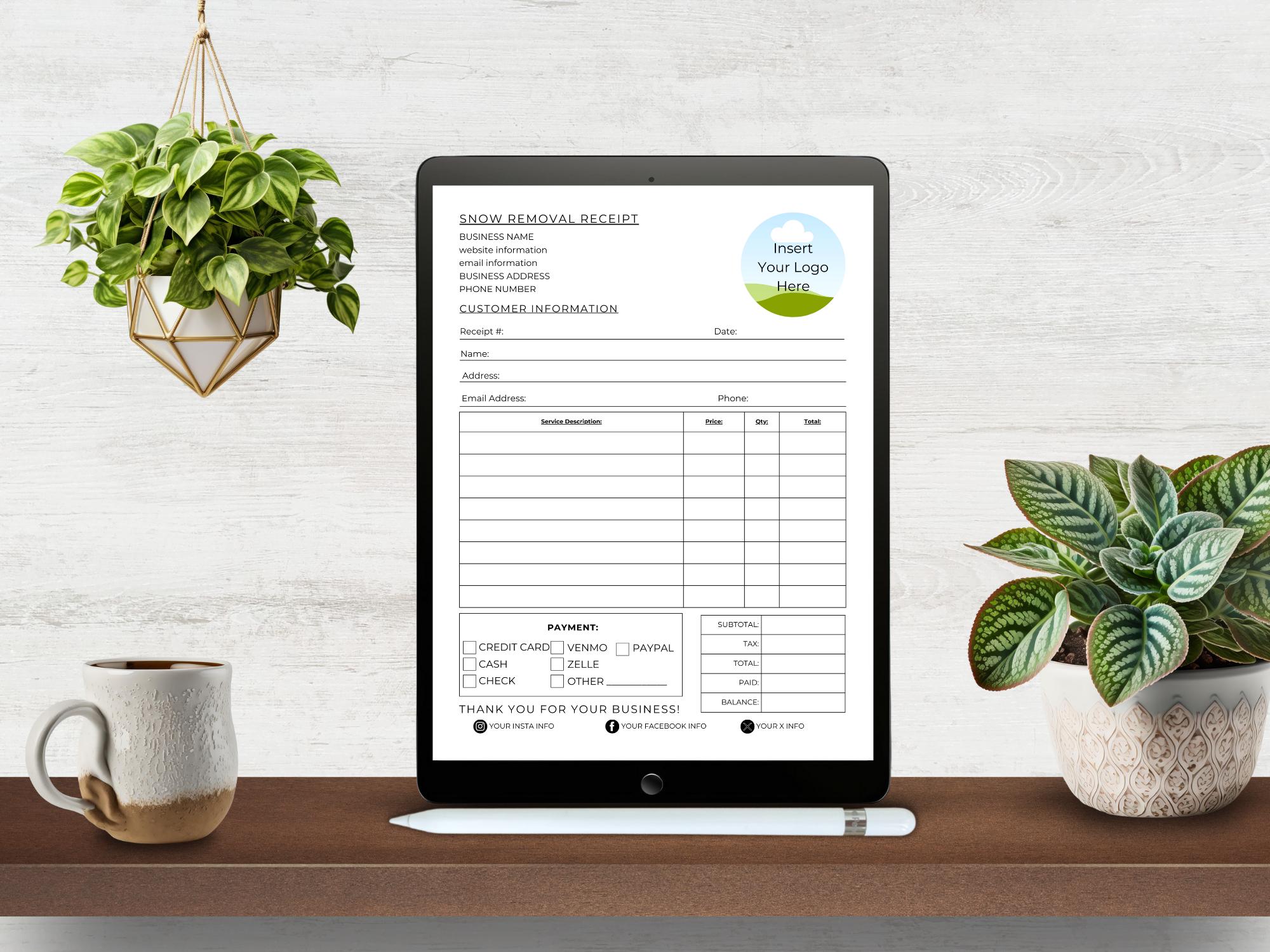Snow Removal Receipt, Payment Confirmation Template Snow Plow, Snow ...