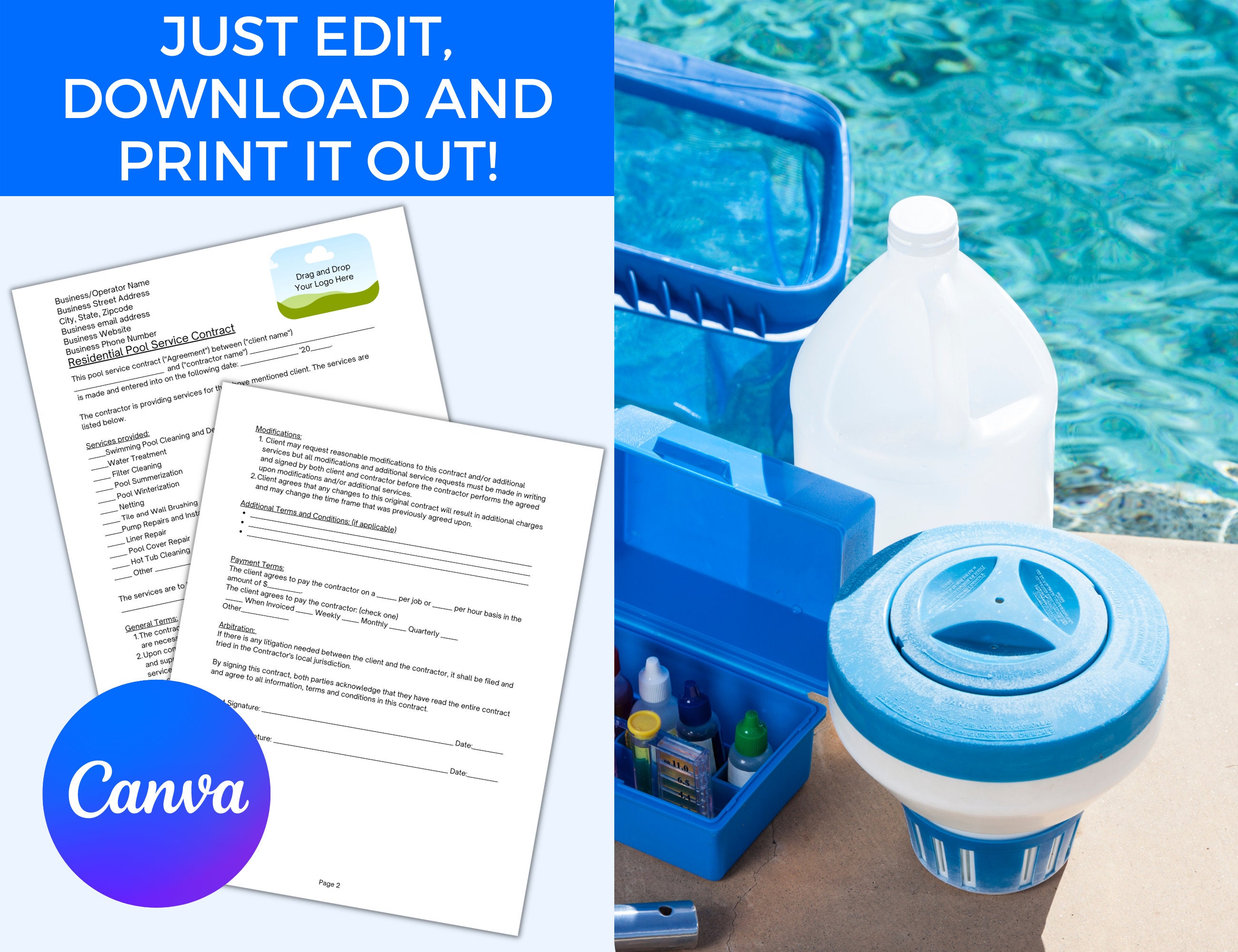 Residential Pool Maintenance Contract, Pool Cleaning Contract, Pool ...