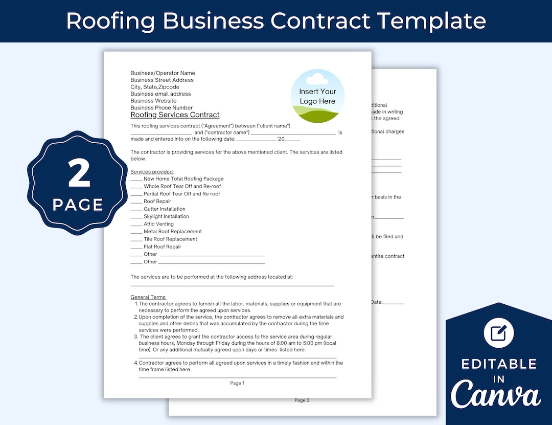 Roofing Contract, Roof Contract Template, Editable Roofing Agreement ...