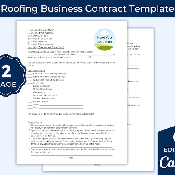 Roof Installation Contract - Etsy