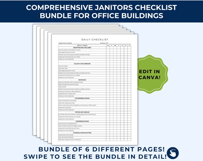 Cleaning Checklist Template, Janitorial Cleaning Business, Commercial ...