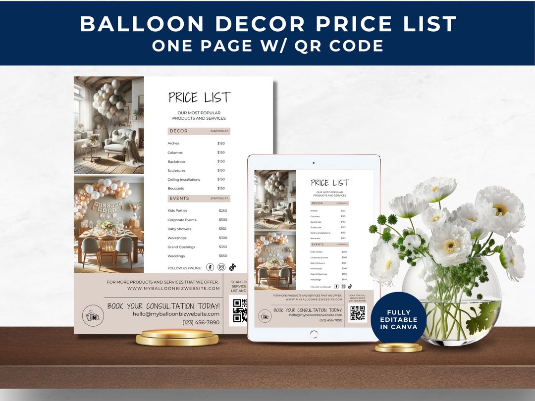 Balloon Decor Price List With QR Code, Balloon Business Price List ...