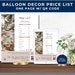 Balloon Decor Price List, Pricing Sheet, Rate Card, Flyer, Balloon ...