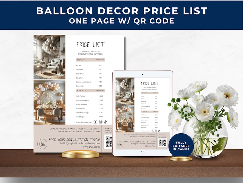 Balloon Decor Price List With QR Code, Balloon Business Price List ...