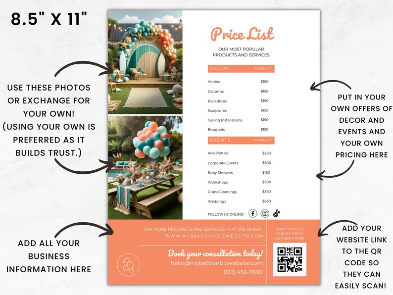 Balloon Decor Price List With QR Code, Balloon Business Price List ...
