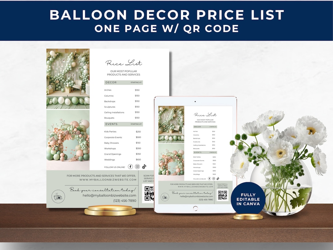 Balloon Business Price List, Balloon Decor Price List Template, Pricing ...