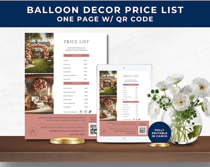 Balloon Business Price List Canva Template, Balloon Services Rainbow ...