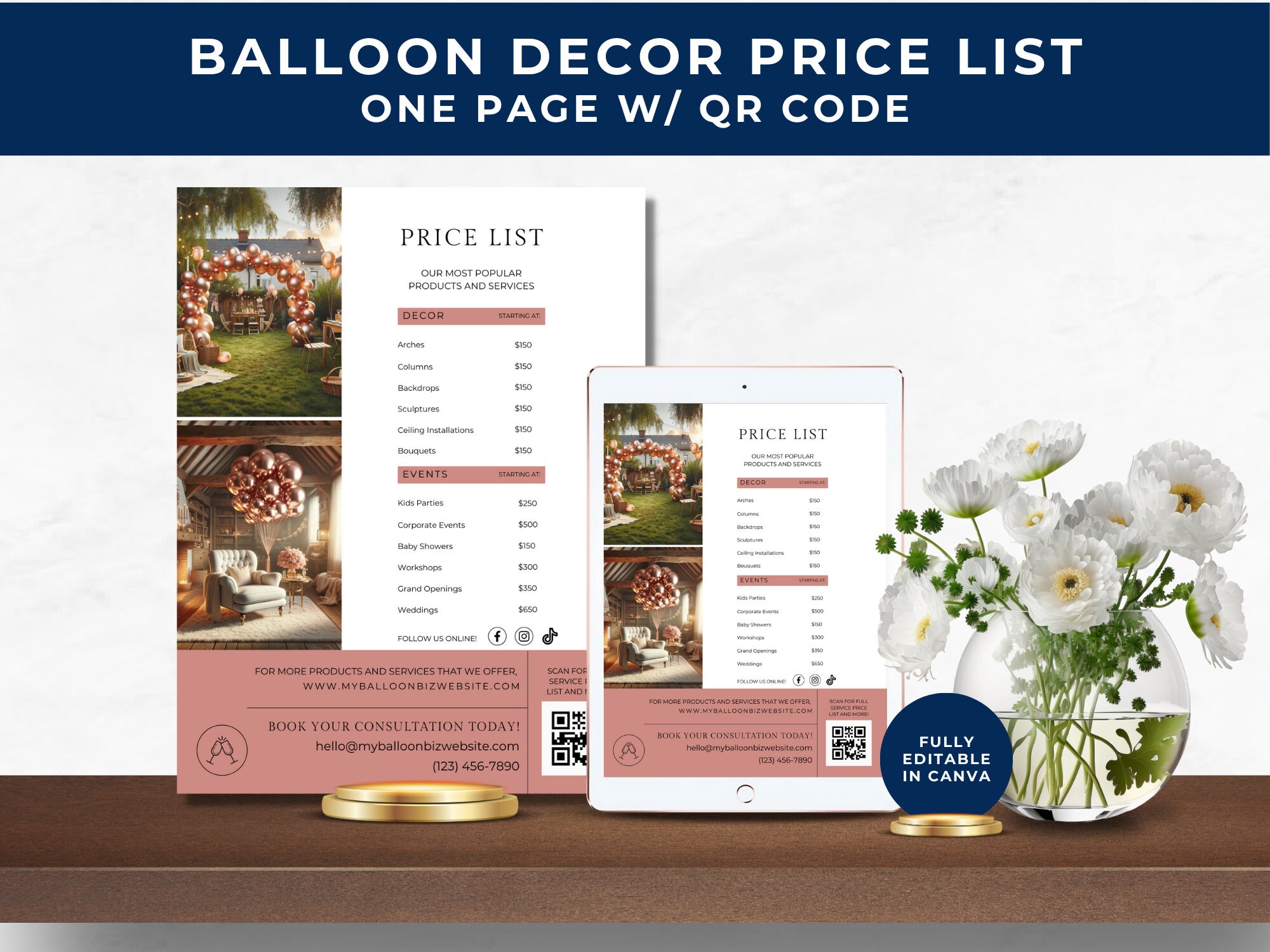 Balloon Business Price List Template, Balloon Decor Price List With QR ...