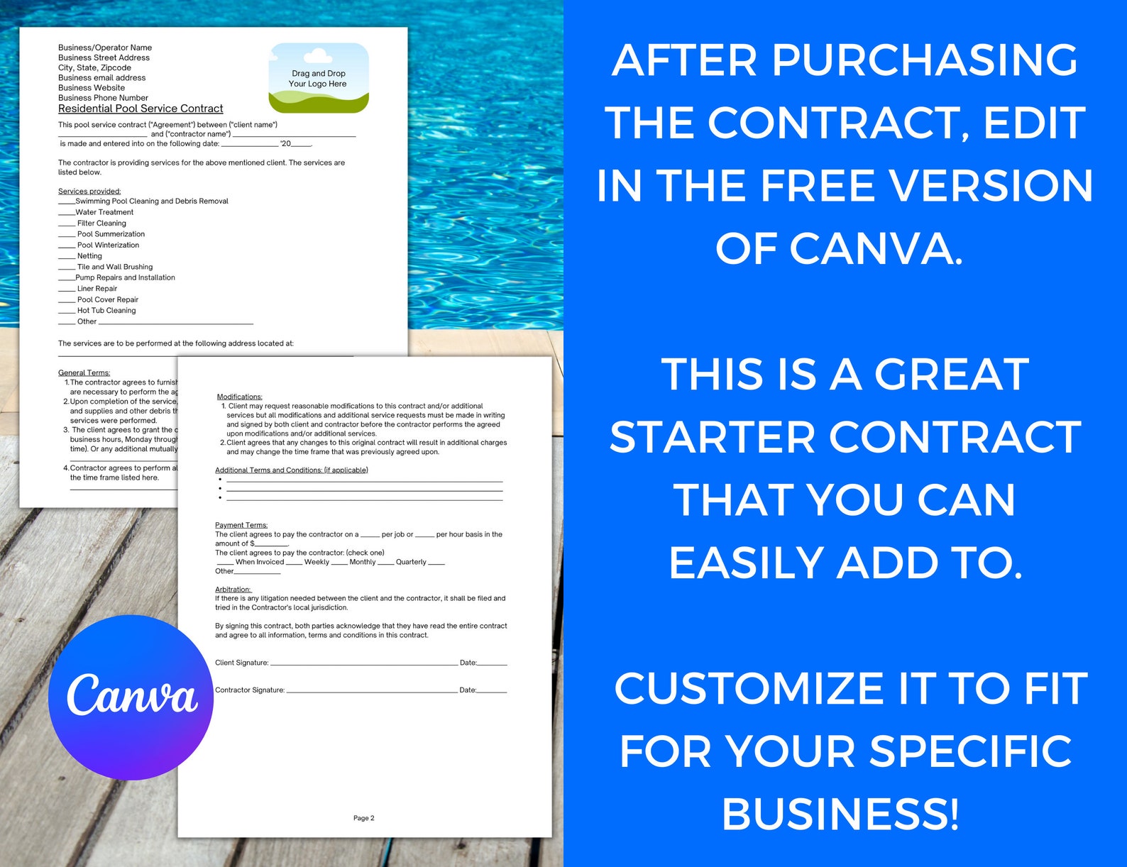 Residential Pool Maintenance Contract, Pool Cleaning Contract, Pool ...