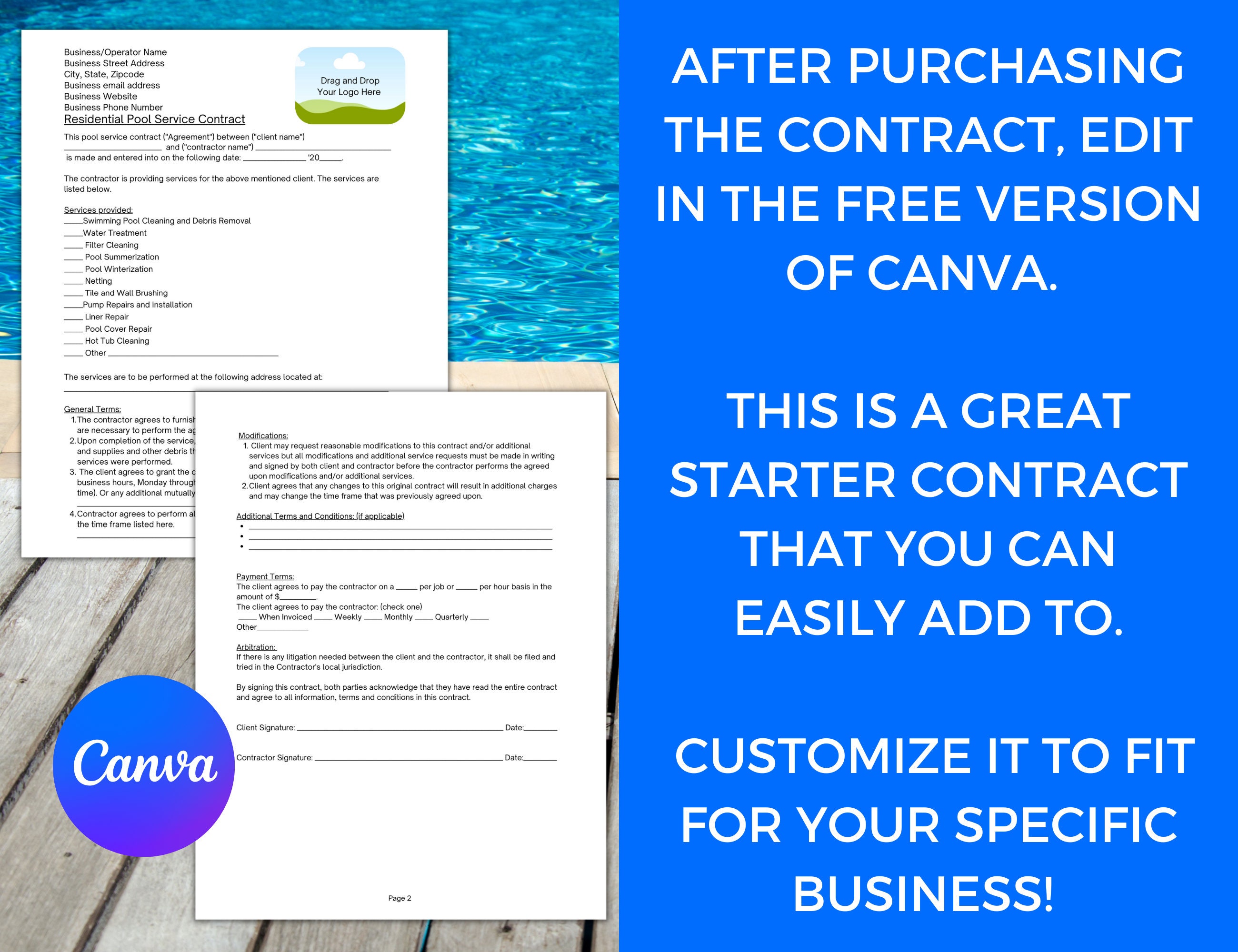 Residential Pool Maintenance Contract, Pool Cleaning Contract, Pool ...