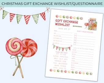 PRINTABLE Secret Santa Questionnaire, Holiday Gift Exchange Form ...