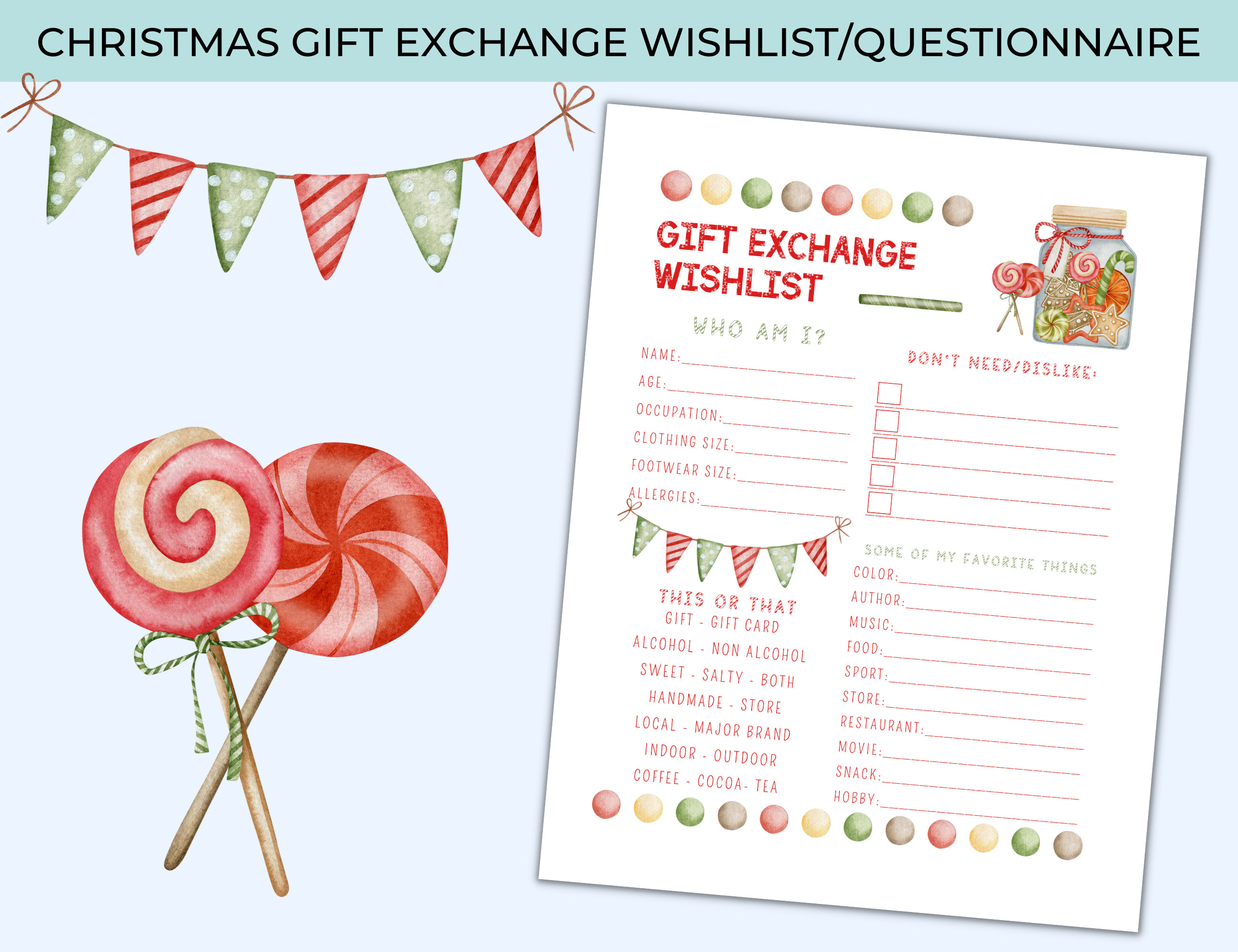 Printable Secret Santa Questionnaire, Office Party Gift Exchange ...