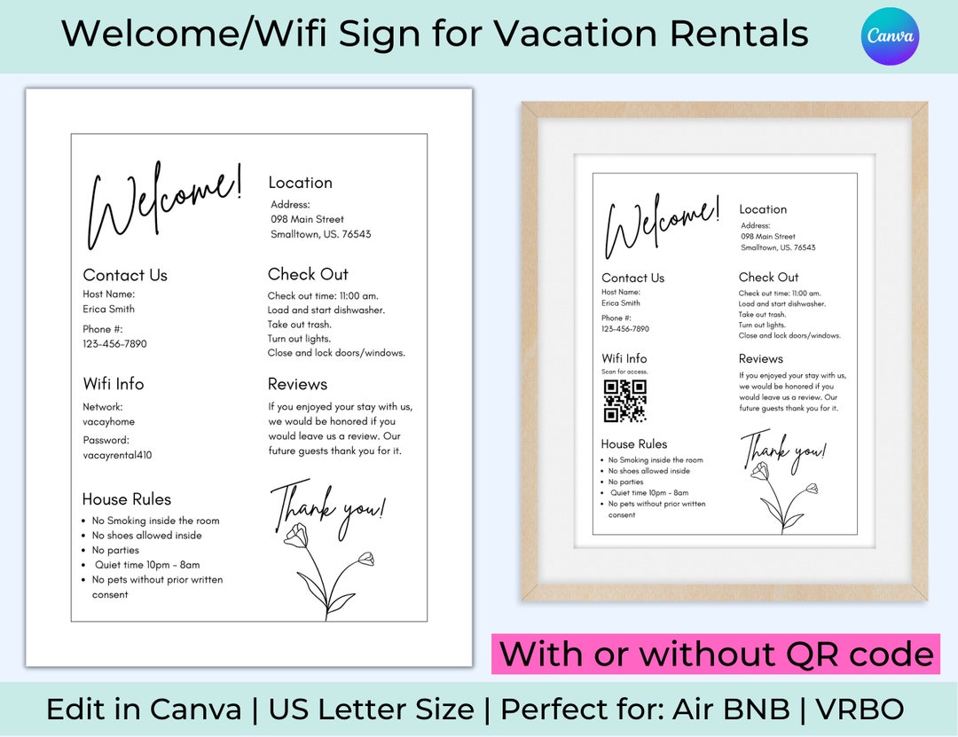 Welcome Sign for VRBO Host, Vacation Rental Printable, Guest Arrival ...