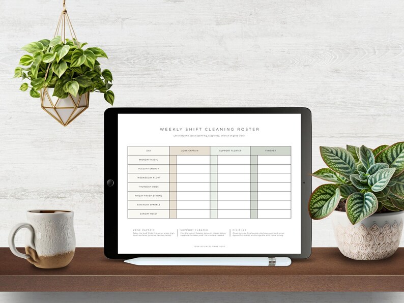 Staff Cleaning Rotation Chart, Cleaning Schedule for Business, Weekly ...