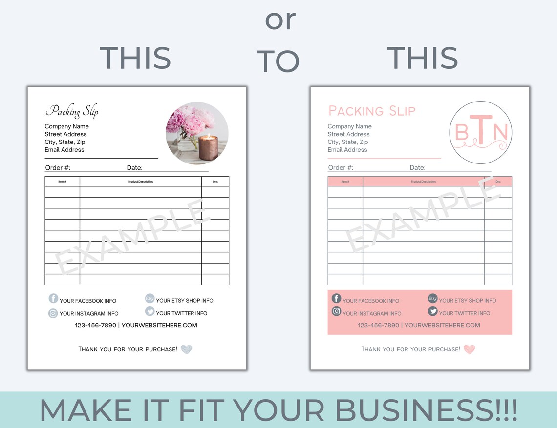 Packing Slip, Packing Slip Template, Packing List, Printable Shipping ...