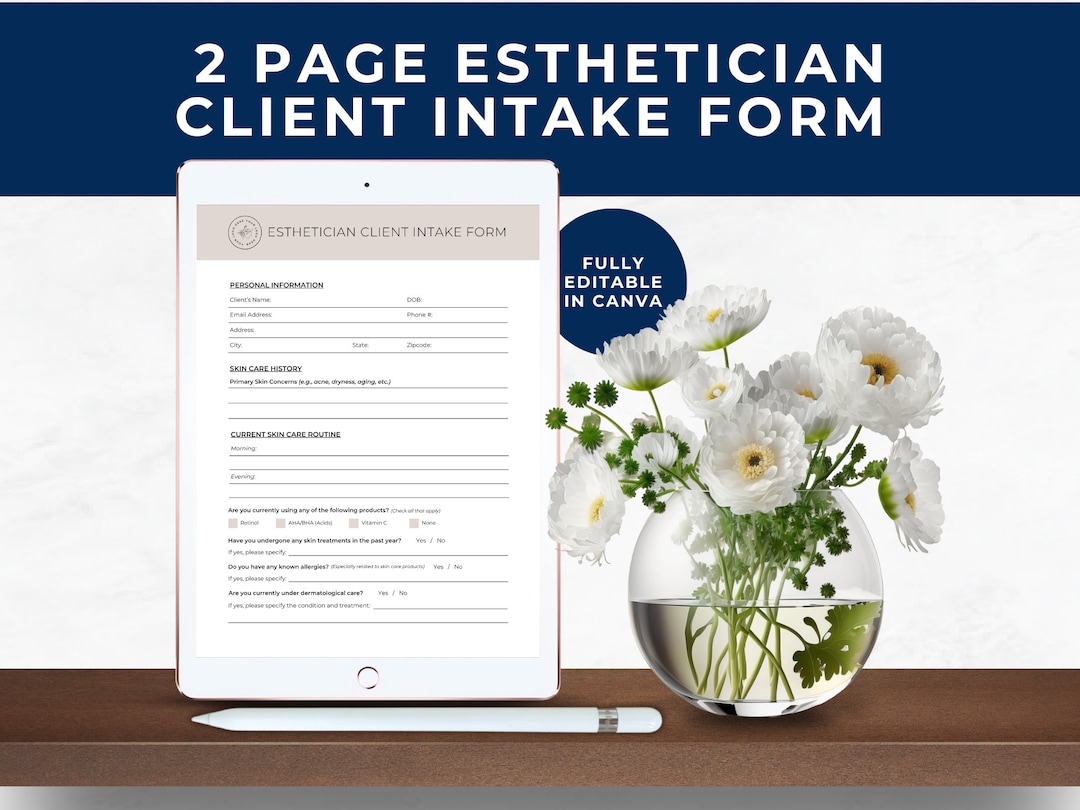 Esthetician Client Intake Form, Client Intake Form for Esthetician ...
