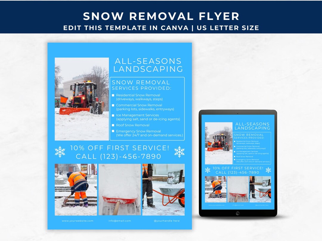 Snow Removal Flyer, Winter Services Promotion, Snow Plowing Handout ...