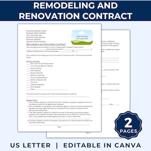 Remodeling Contract, Renovation Contract, Editable Template, Home ...