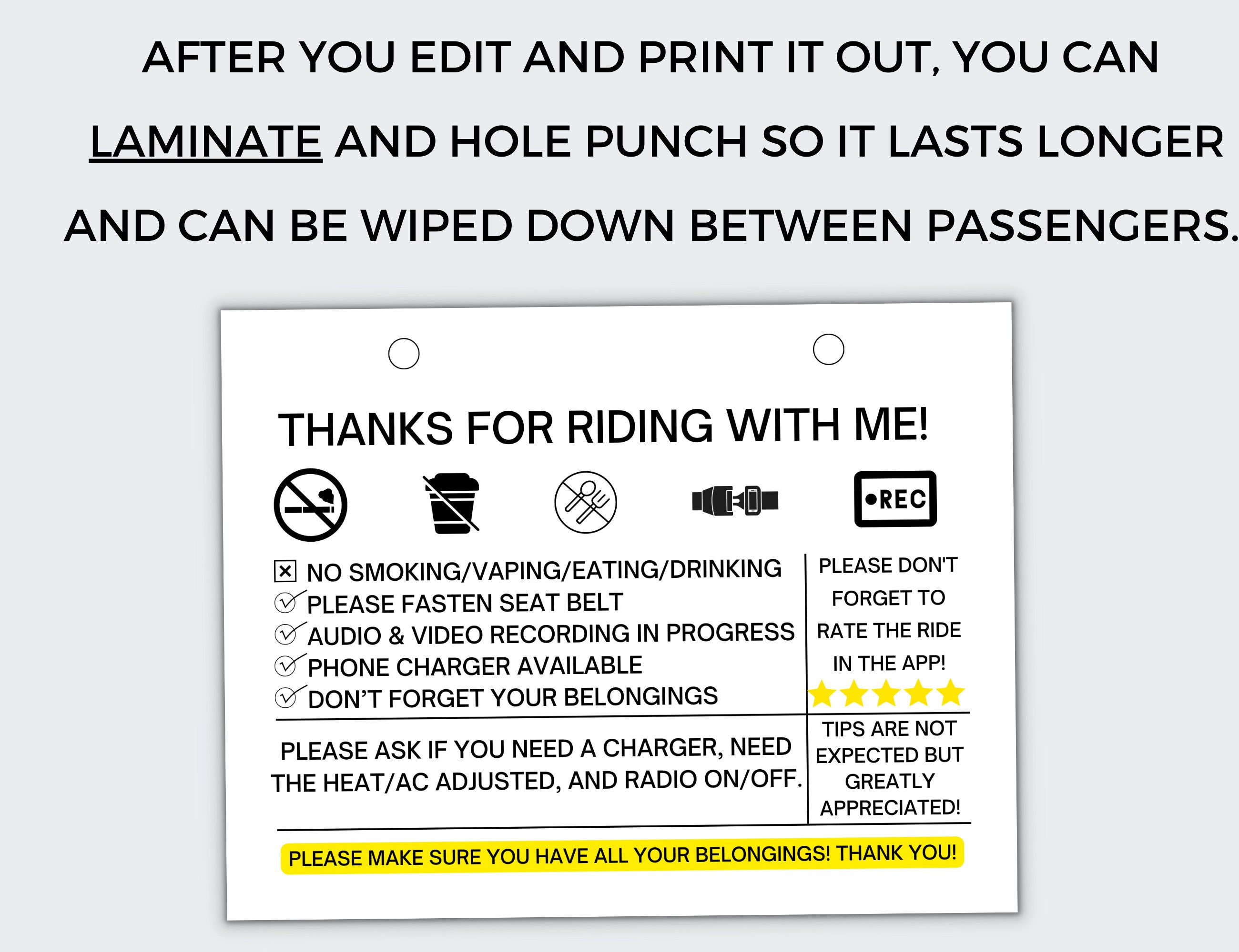 Printable Rideshare Sign, Rideshare Editable Template, Uber Sign, Lyft ...