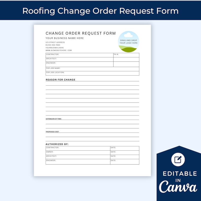 Change Order Request Form Template, Roofing, Construction, Builder ...