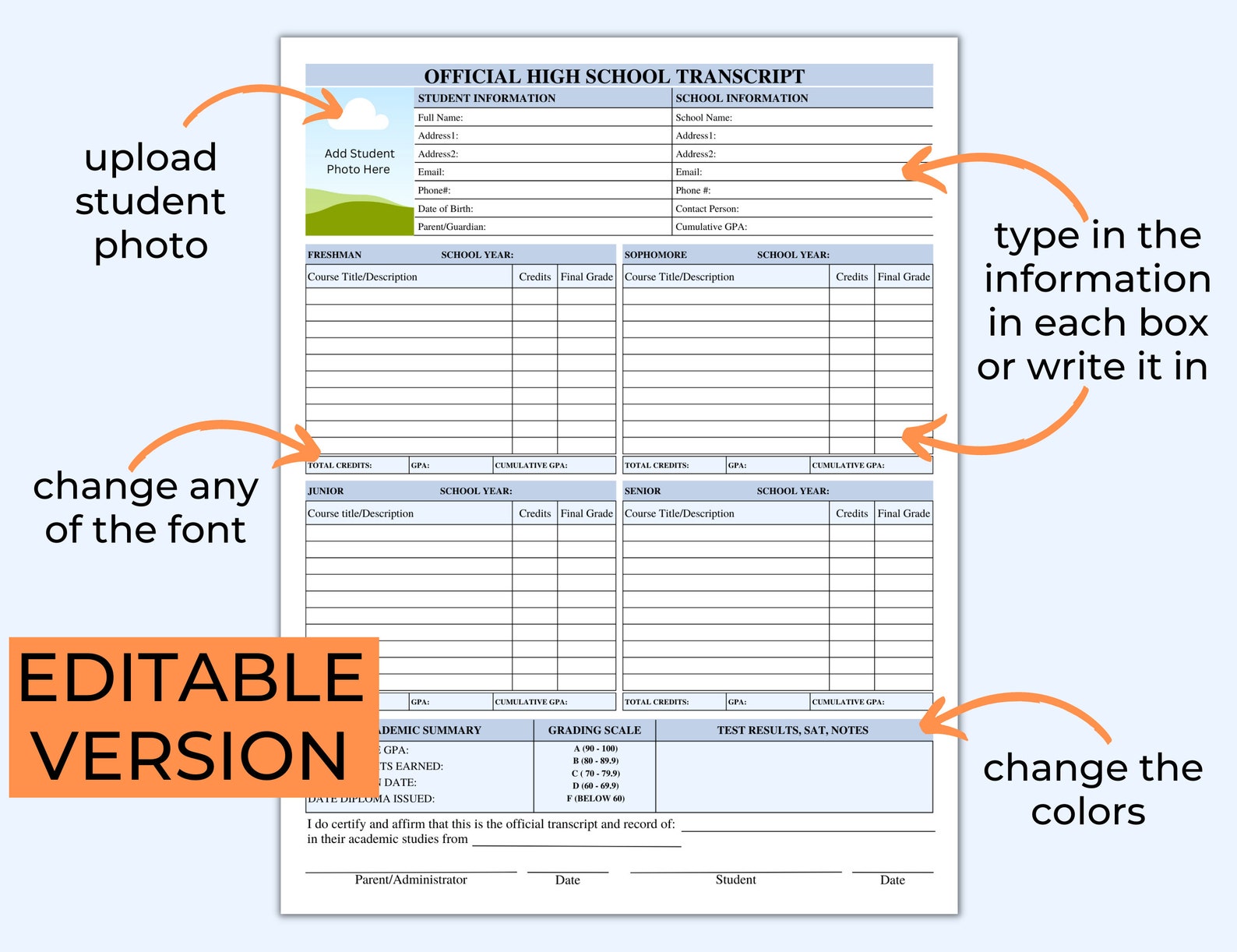 High School Transcript Template, Editable Official Homeschool ...