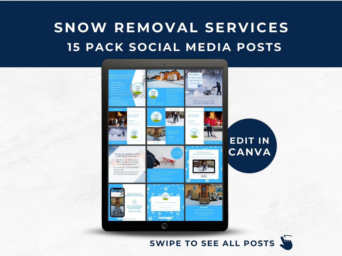 Snow Plowing Instagram Post, Snow Removal Facebook Post, Canva Editable ...