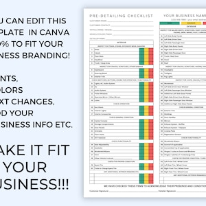 Pre-detailing Vehicle Inspection Checklist, Editable Checklist Template ...
