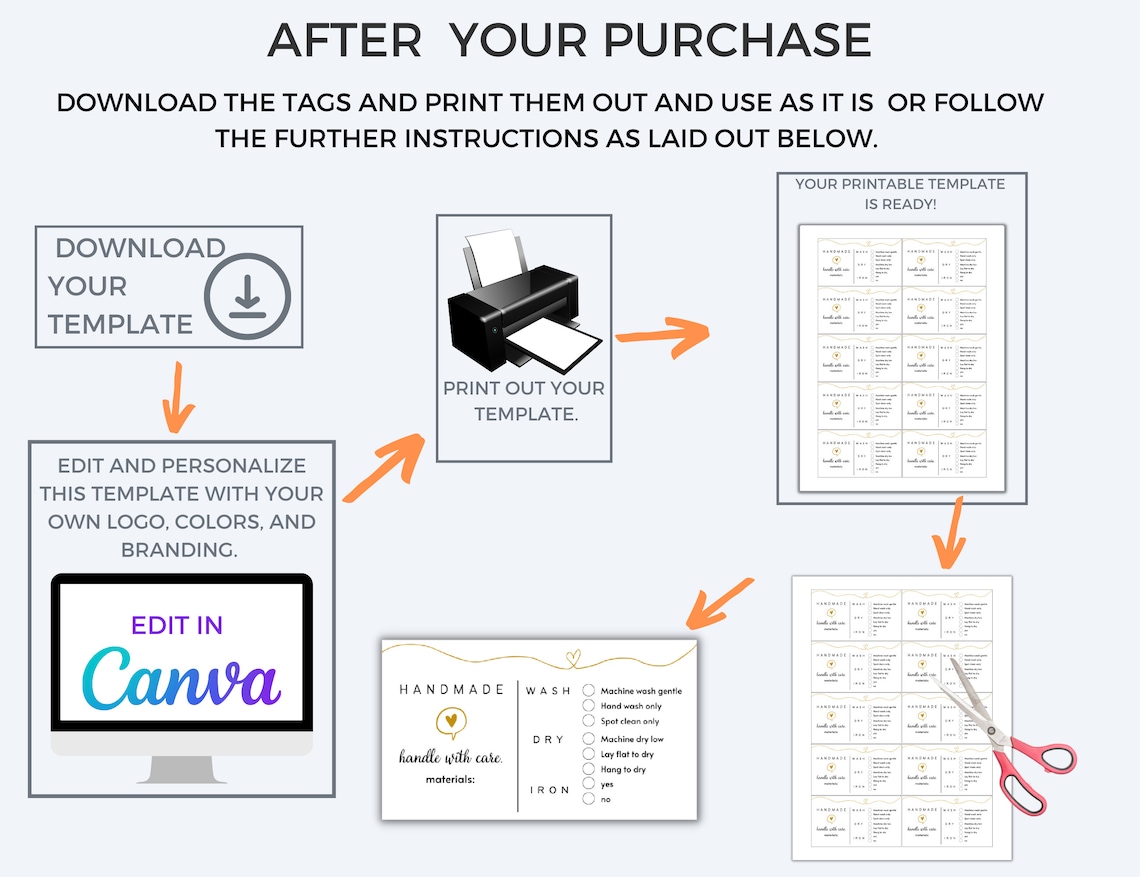 Printable Care Tag, Care Labels, Handmade for You, Washing Instructions ...