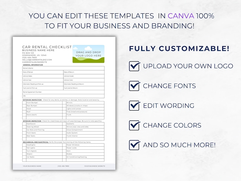Rental Car Checklist, Vehicle Inspection Checklist, Automotive Lease ...