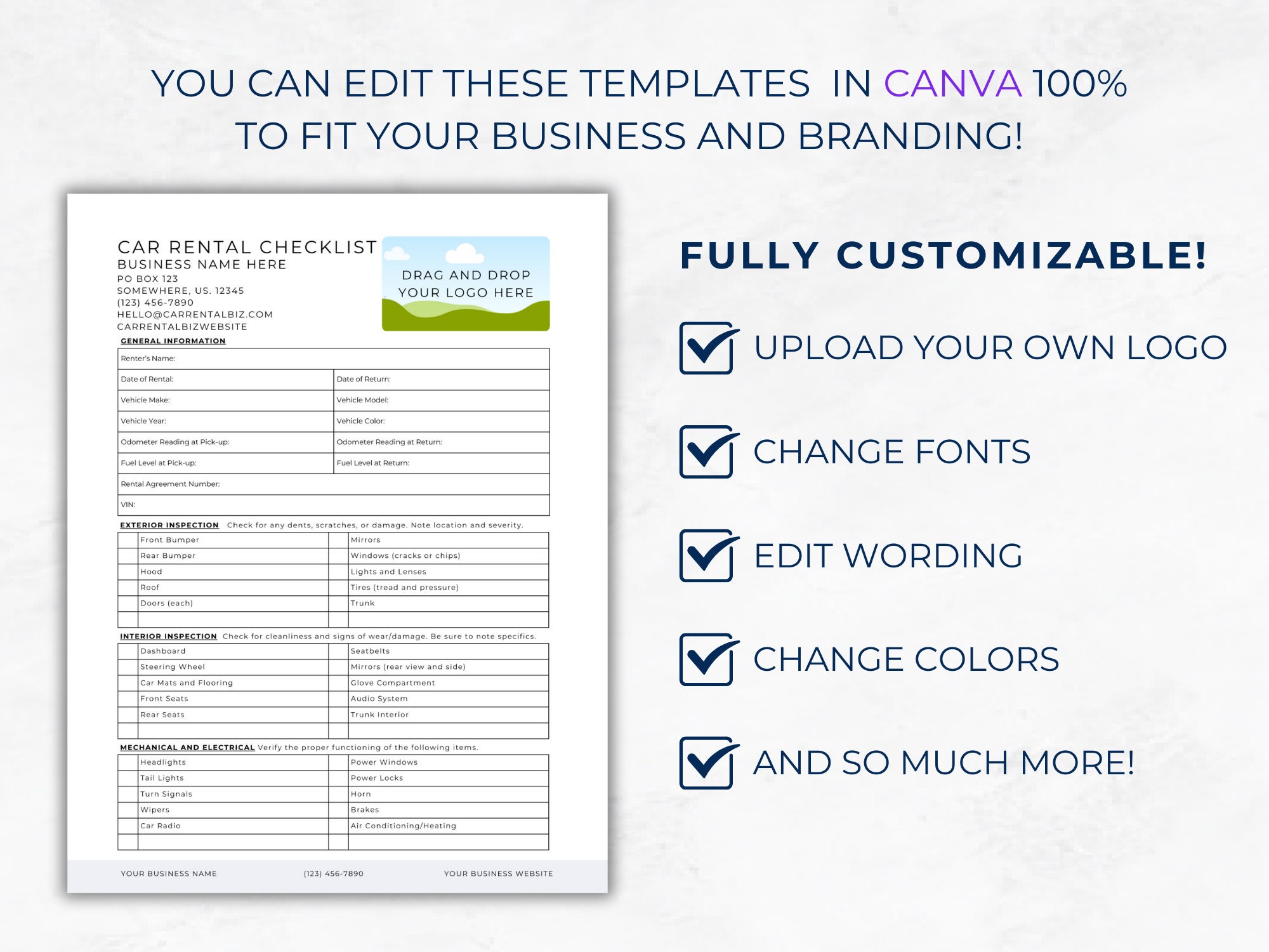 Rental Car Checklist, Vehicle Inspection Checklist, Automotive Lease ...