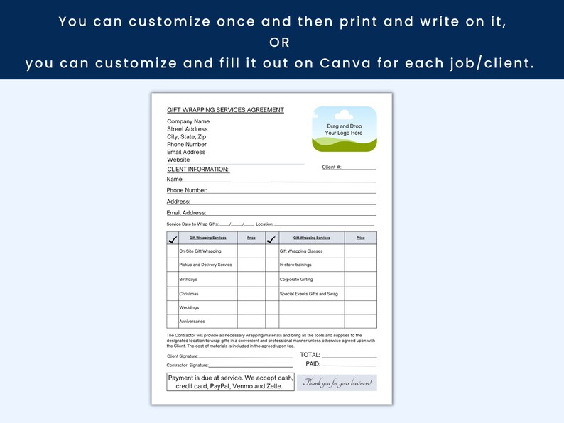 Gift Wrapping Service Agreement, Present Wrapping Service, Editable ...