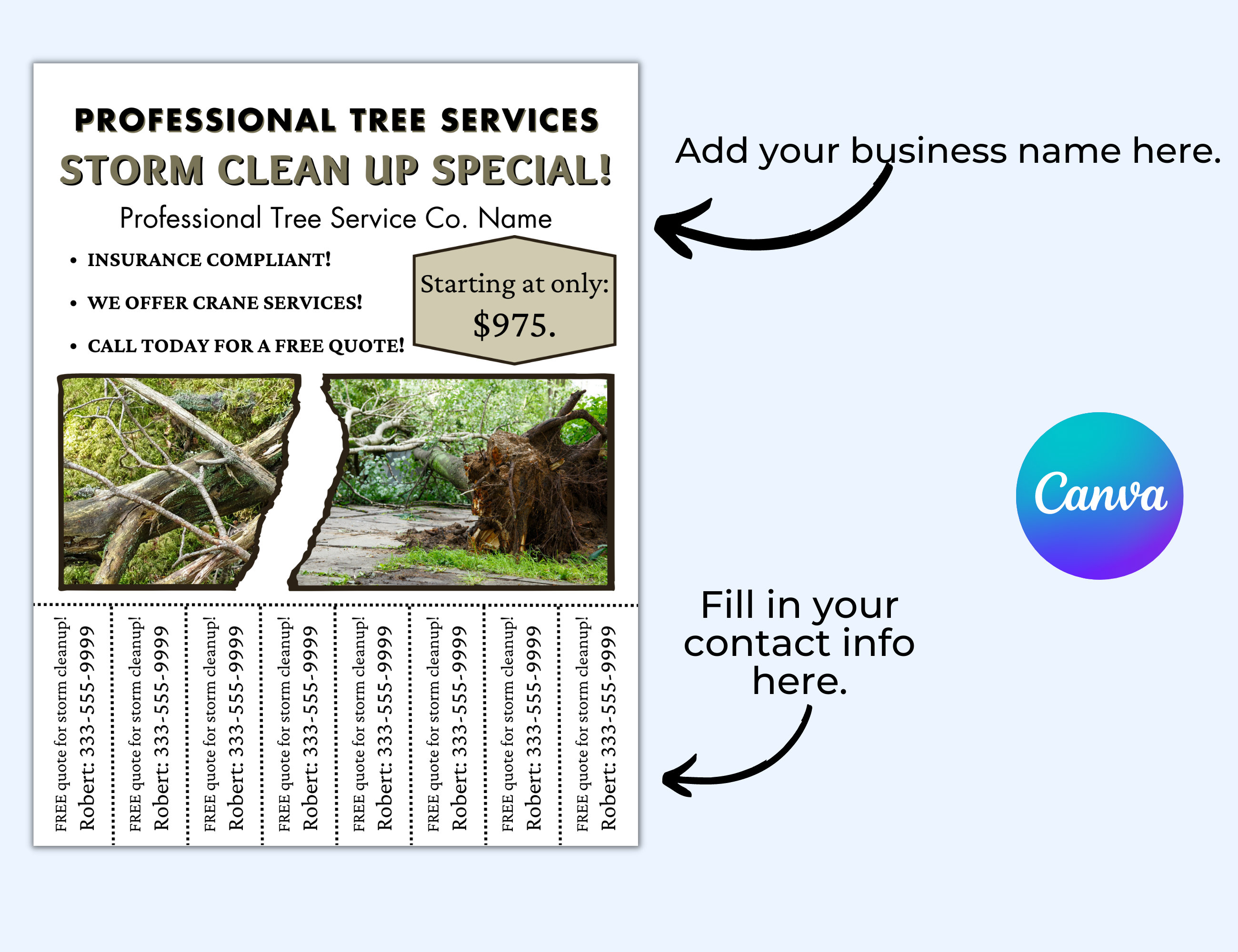 Editable Storm Cleanup Flyer, Storm Clean up Flyer With Tear Offs, Tree ...