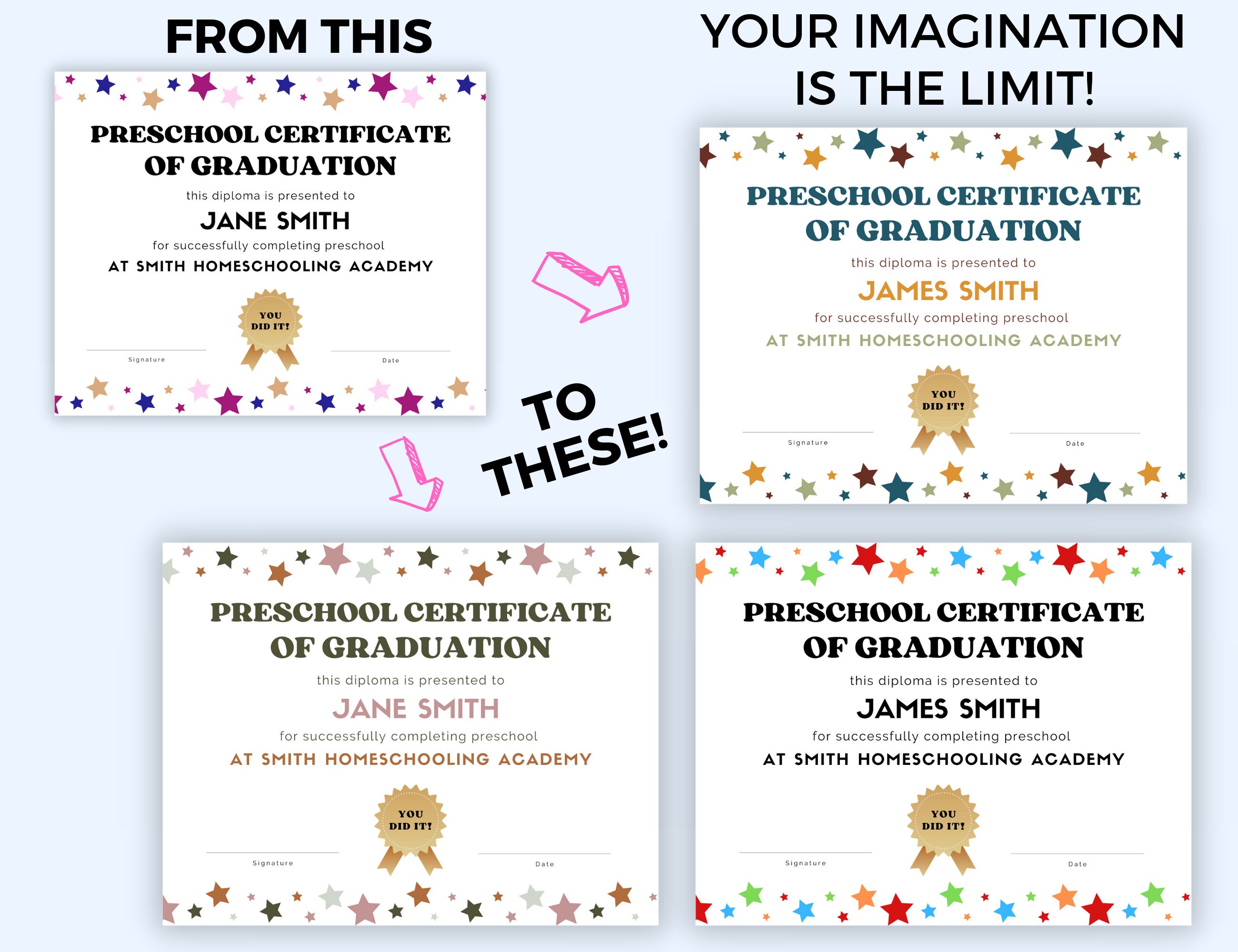 Printable Preschool Graduation Certificates, Homeschool Diploma ...