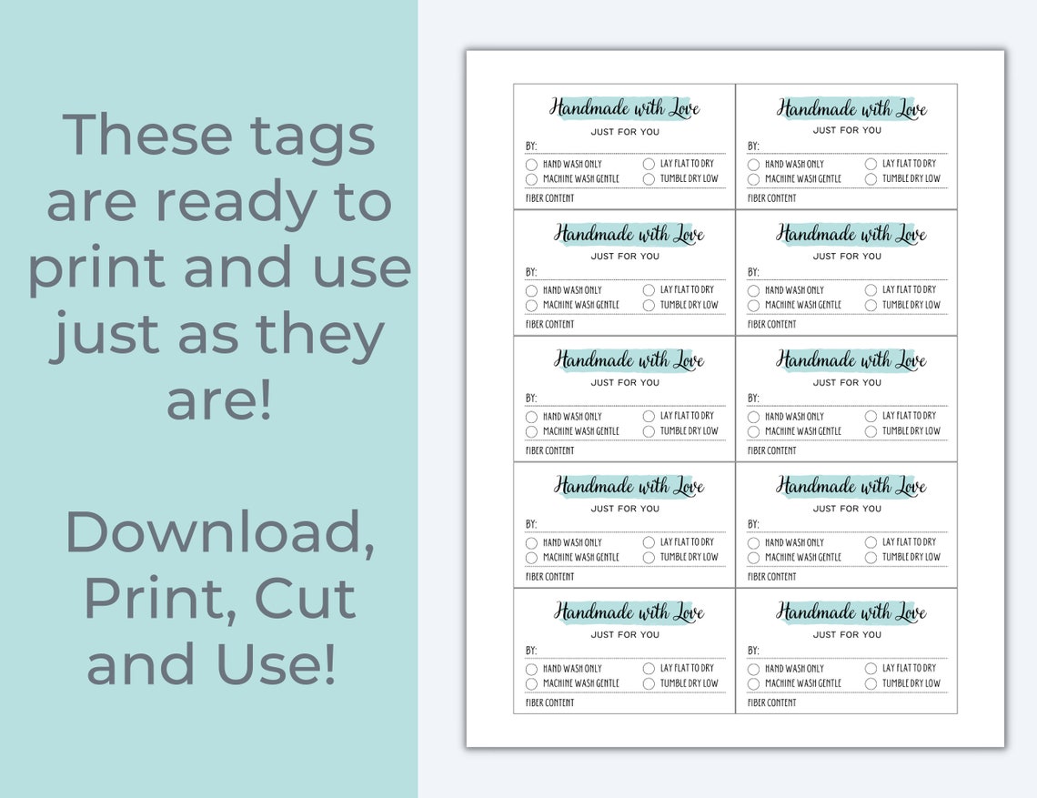 Printable Care Tag, Care Labels, Handmade for You, Washing Instructions ...